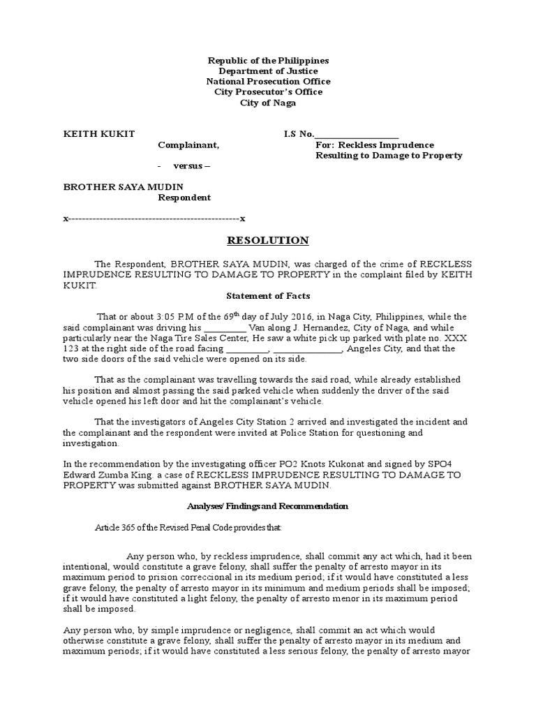 Sample Resolution | PDF | Felony | Fine (Penalty)