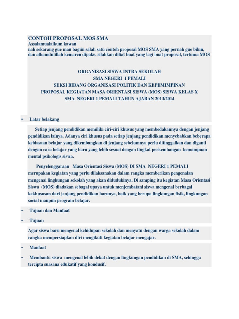 Contoh Proposal Mos Sma | PDF