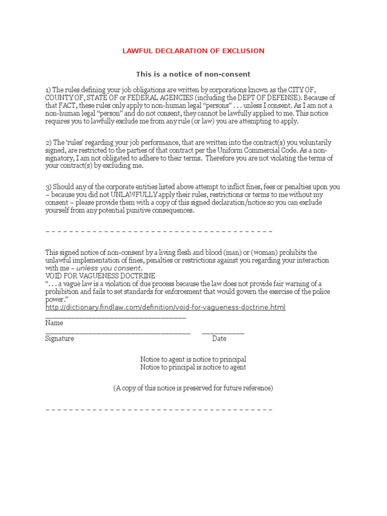 Lawful Declaration of Exclusion | Download Free PDF | Law Of Agency ...