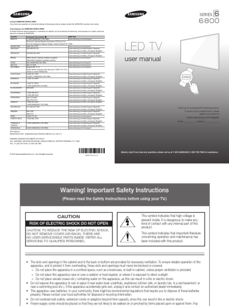 TV Samsung Led Series 6 6800 - User Manual | PDF | Inalámbrico | Red de ...