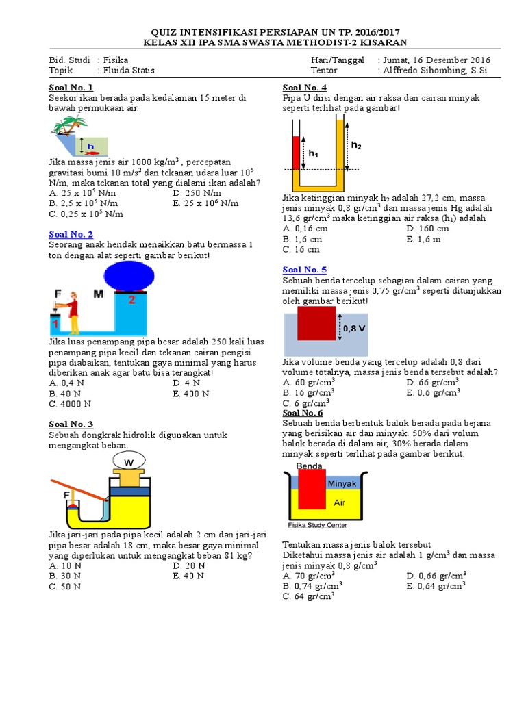 Soal Quiz Fluida Statis | PDF