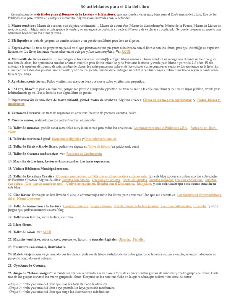 50 Actividades para El Día Del Libro | PDF | Libros | Lectura (proceso)