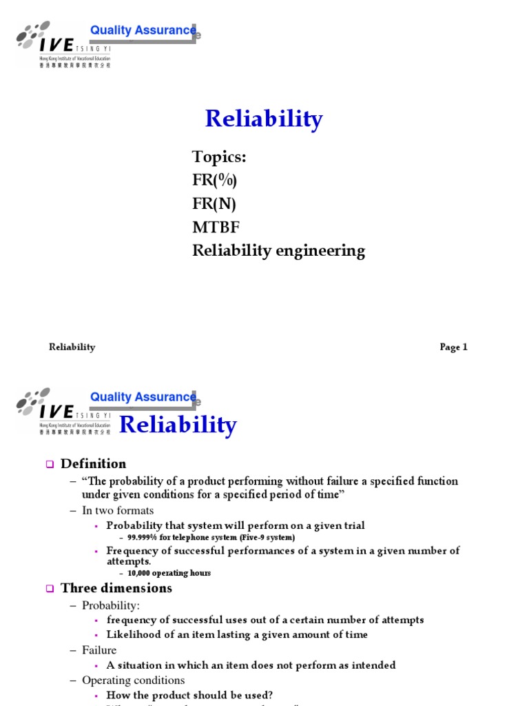 4a Reliability | PDF | Reliability Engineering | Systems Engineering