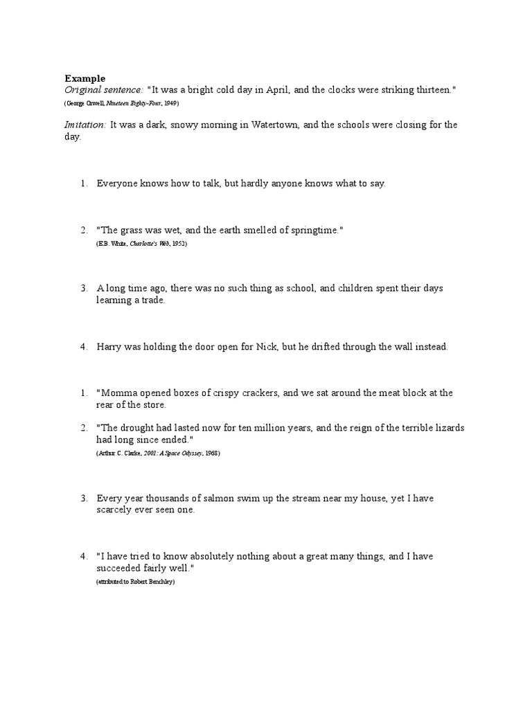 Example Immitation Exercises | PDF | Linguistics | Style (Fiction)