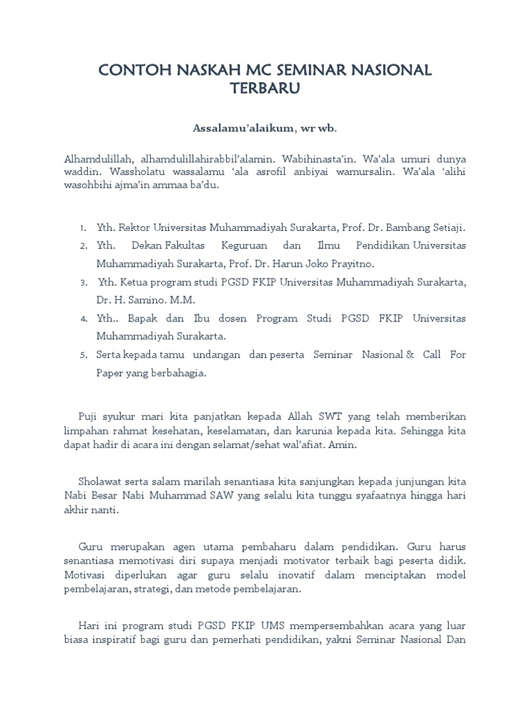Contoh Naskah MC Seminar Nasional Terbaru | PDF