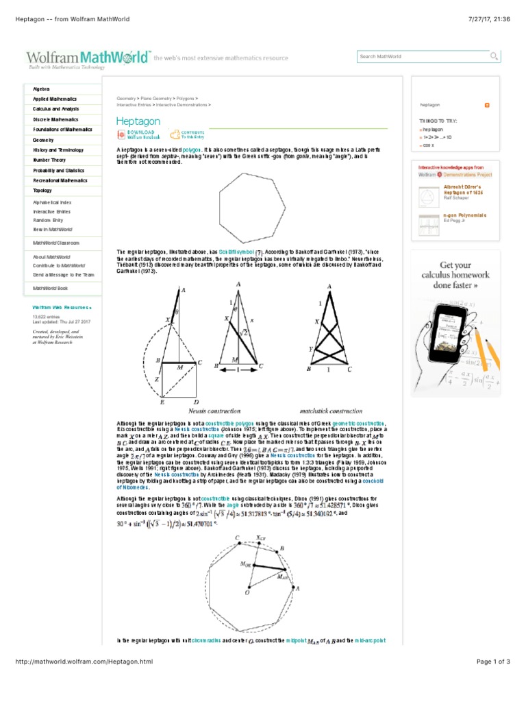 Heptagon - From Wolfram MathWorld | PDF | Geometric Shapes | Elementary Mathematics