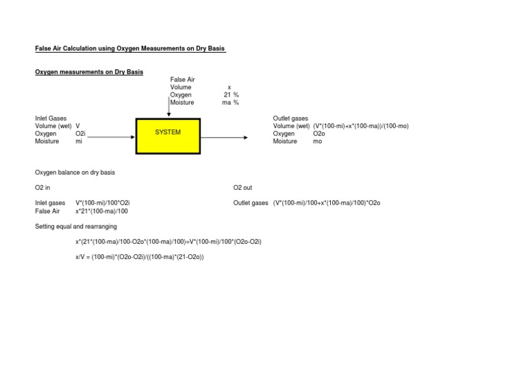 False Air Calculation Using Oxygen Measurements On Dry Basis | PDF