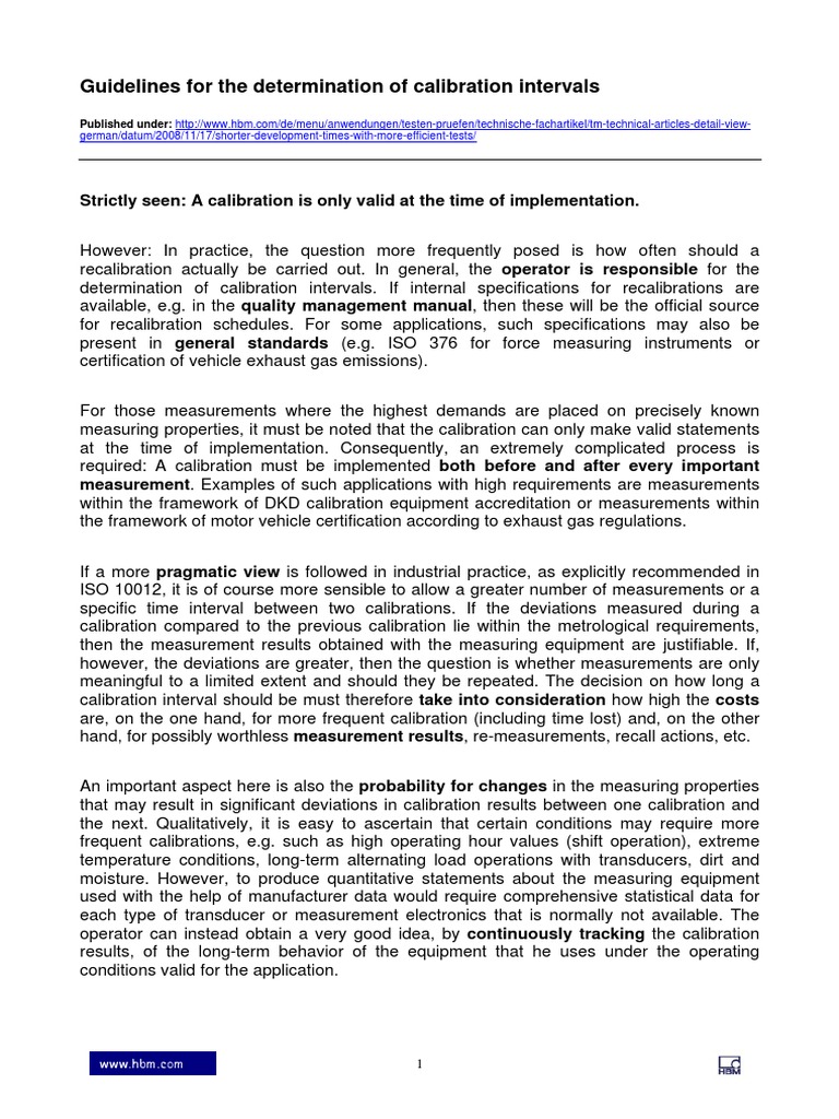 Guidelines For The Determination Of Calibration Intervals Download Free Pdf Calibration