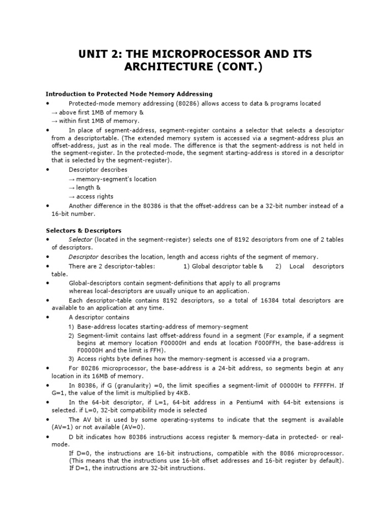 Unit 2: The Microprocessor and Its Architecture (Cont.) : Introduction To Protected Mode Memory ...