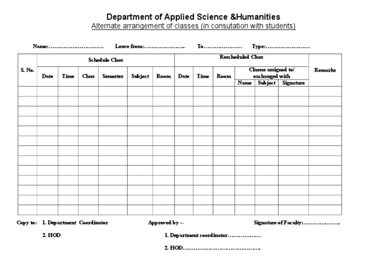 Department of Applied Science &humanities: Alternate Arrangement of ...