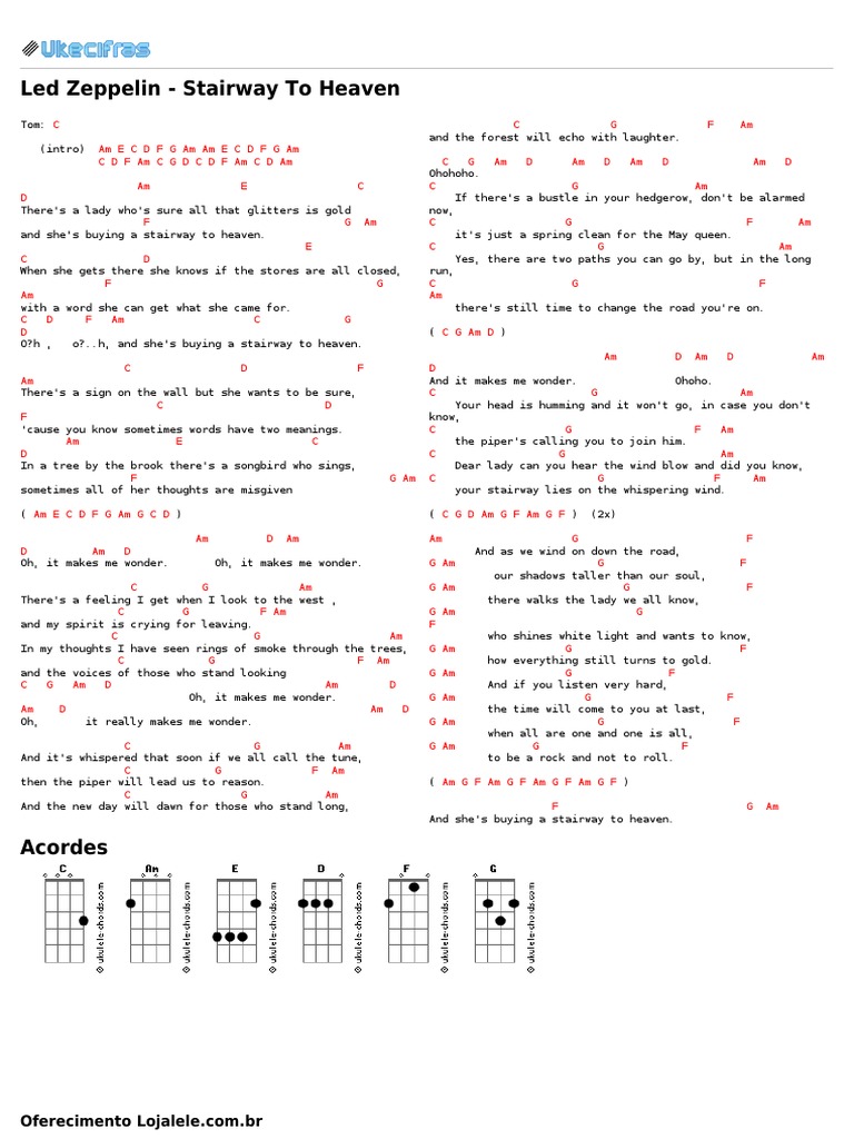 Led Zeppelin - Stairway To Heaven (Uke Cifras) | PDF