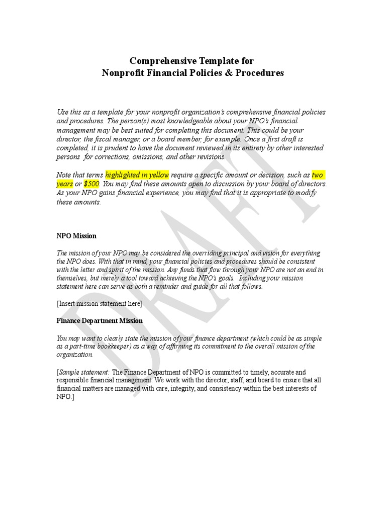 NPO Financial Policies Template | PDF | Nonprofit Organization | Cheque