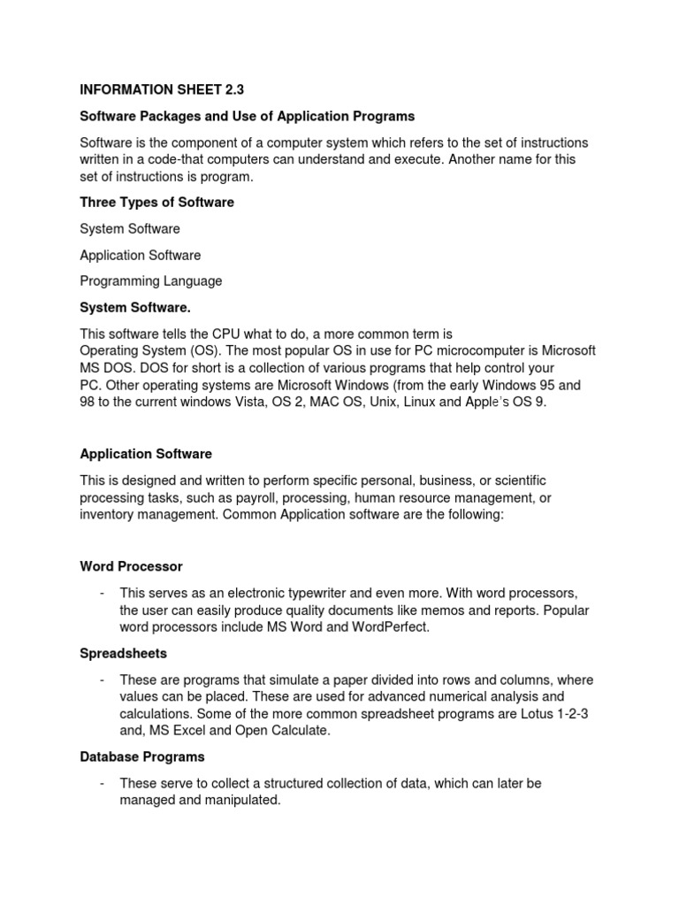 Information Sheet 2 | PDF | Operating System | Computer Program