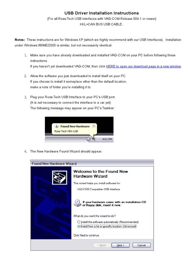 USB Driver Setup for VAG-COM on XP | PDF | Usb | Device Driver