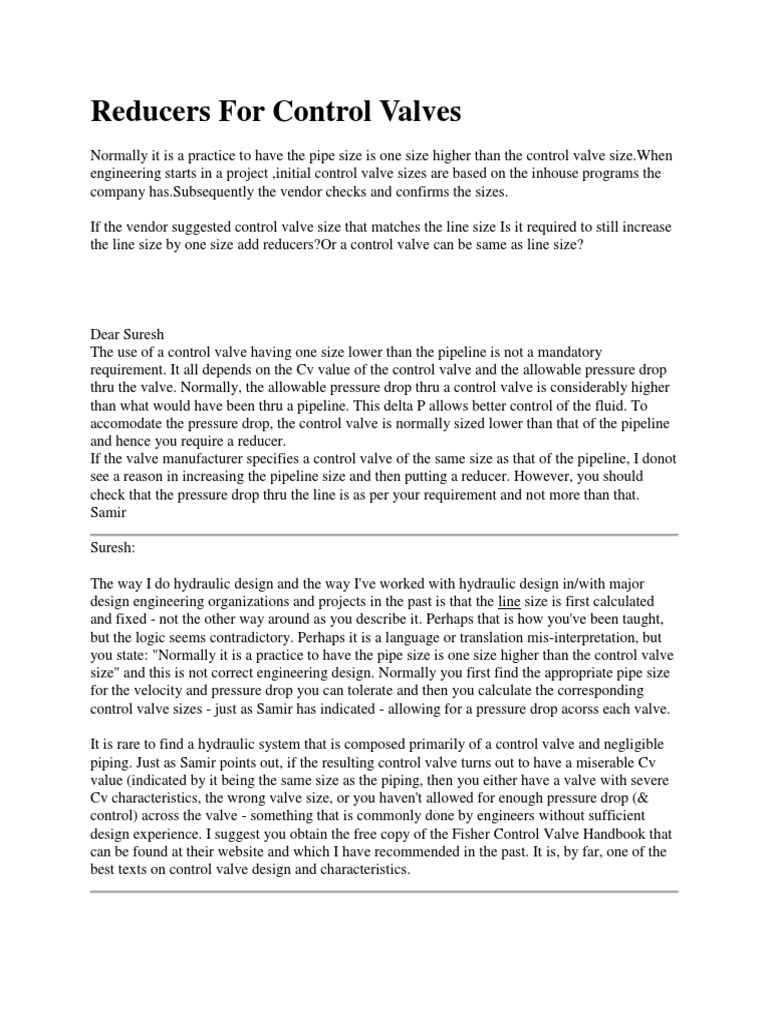 Reducers For Control Valves | PDF | Valve | Pipe (Fluid Conveyance)
