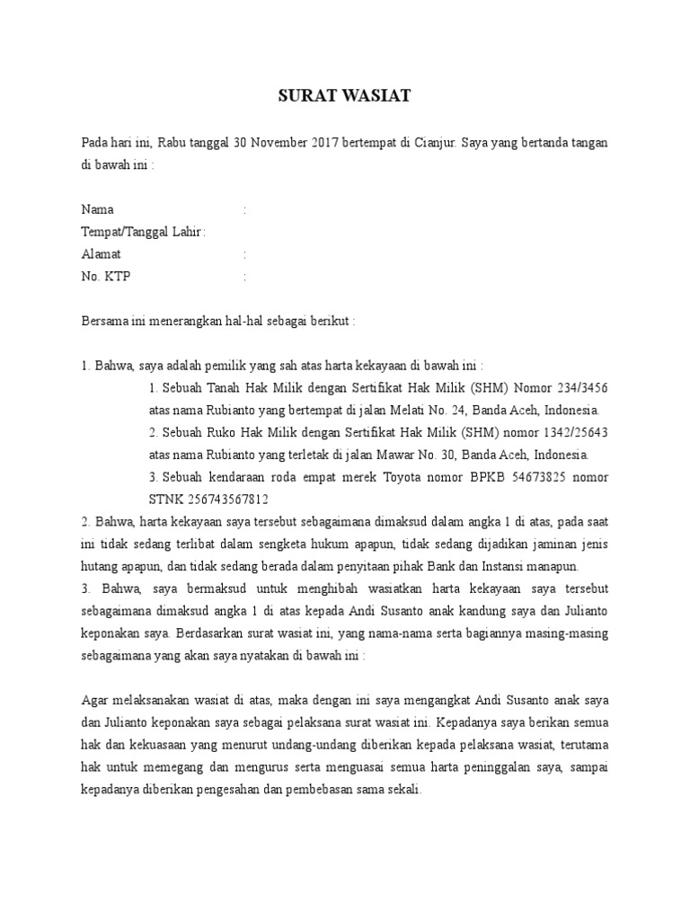Contoh Surat Wasiat | PDF