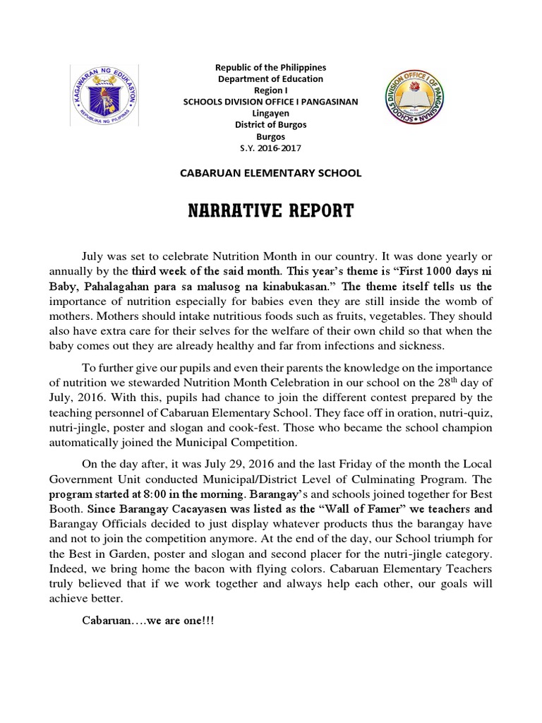 Narrative Report On Nutrition Month Cele | PDF