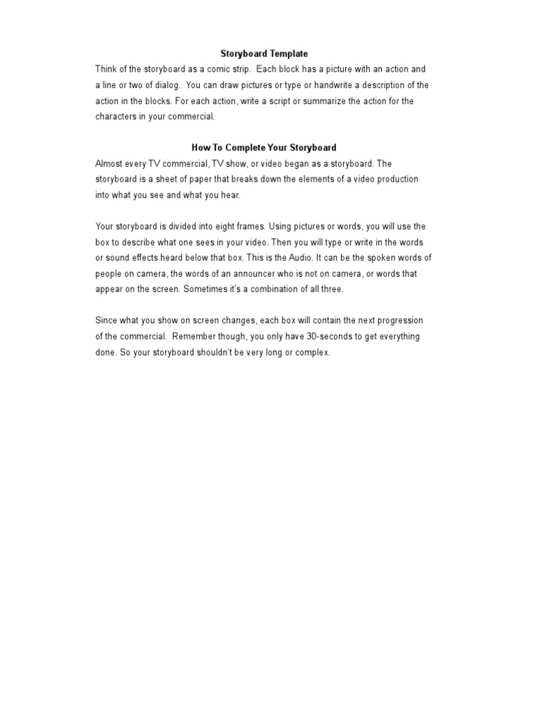 TV Commercial Storyboard Template Free Word | PDF