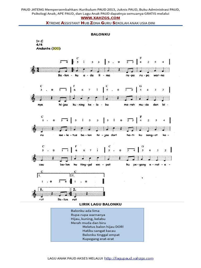 01 Not Balok Angka Balonku | PDF