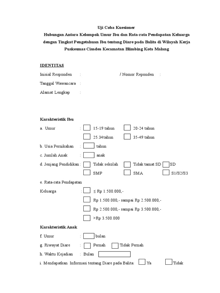 Kuesioner Fix Uji Coba | PDF