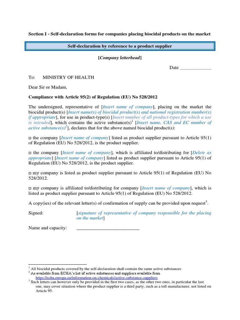 Sect I Self-Declaration by Reference To A Product Engl | PDF