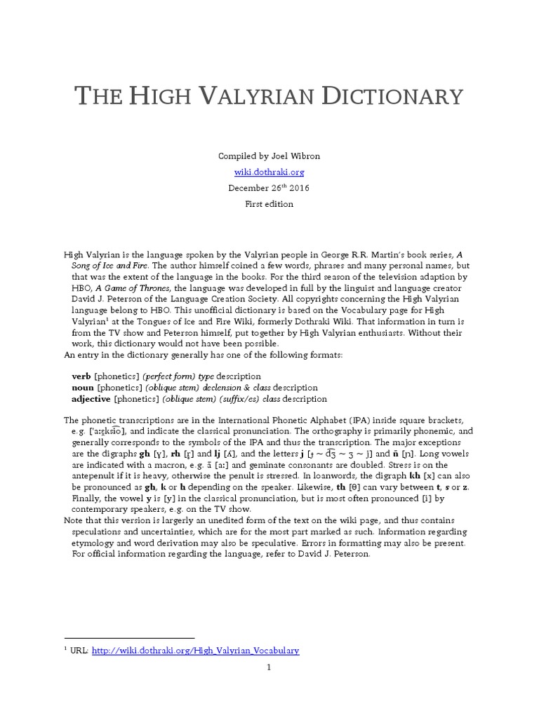 High Valyrian Dictionary | PDF | Linguistics | Cognitive Science