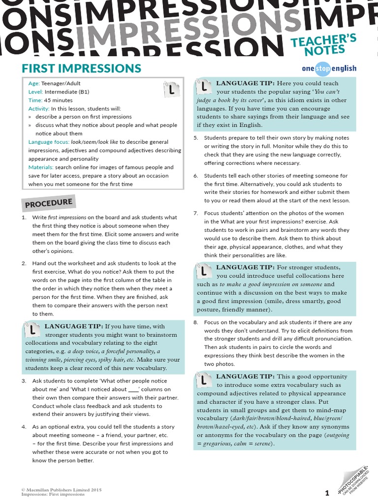 Impressions First-Impressions As | PDF | Vocabulary | Word