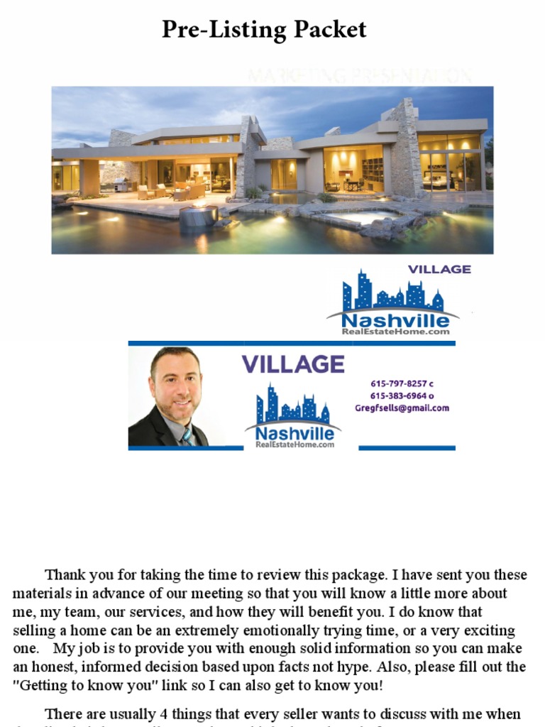 Prelisting Packet | PDF | Real Estate Broker | Sales