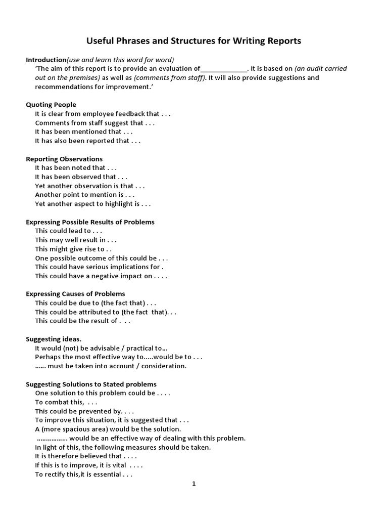 Useful Phrases and Structures For Writing Reports | PDF