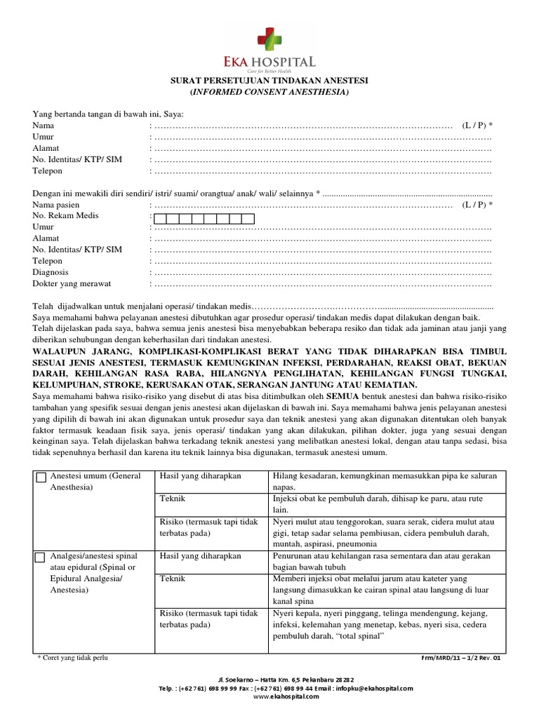 Form Persetujuan Tindakan Anestesi - Asc - Fix | PDF