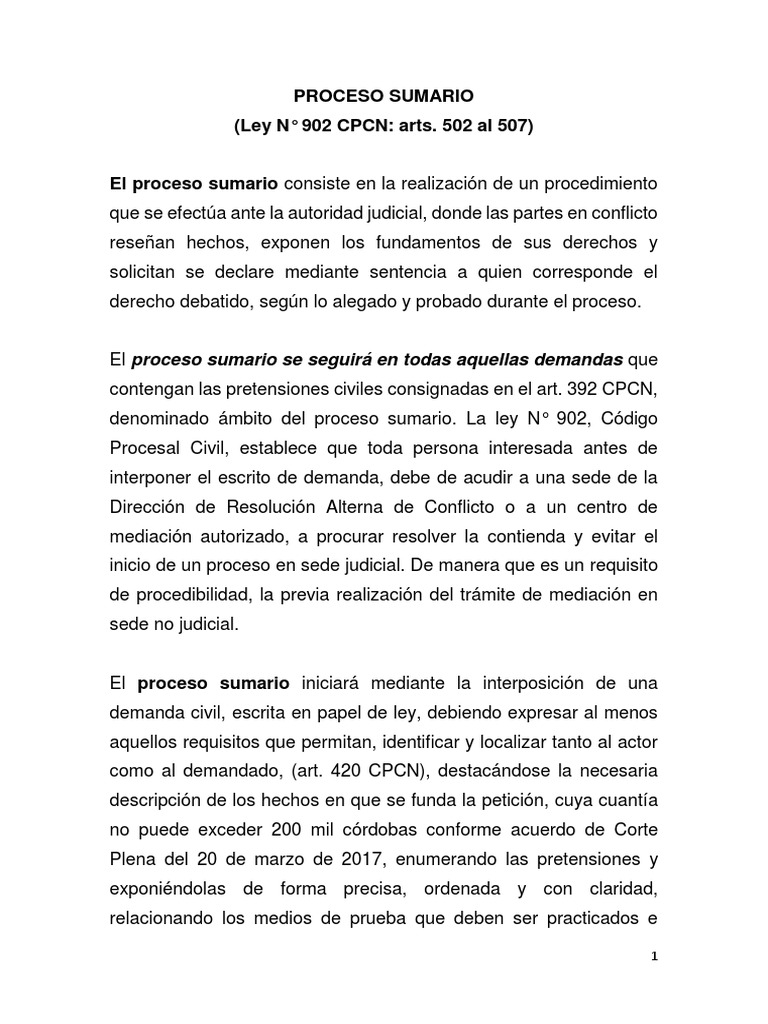 Proceso Sumario en el Código Civil | PDF | Evidencia (ley) | Mediación