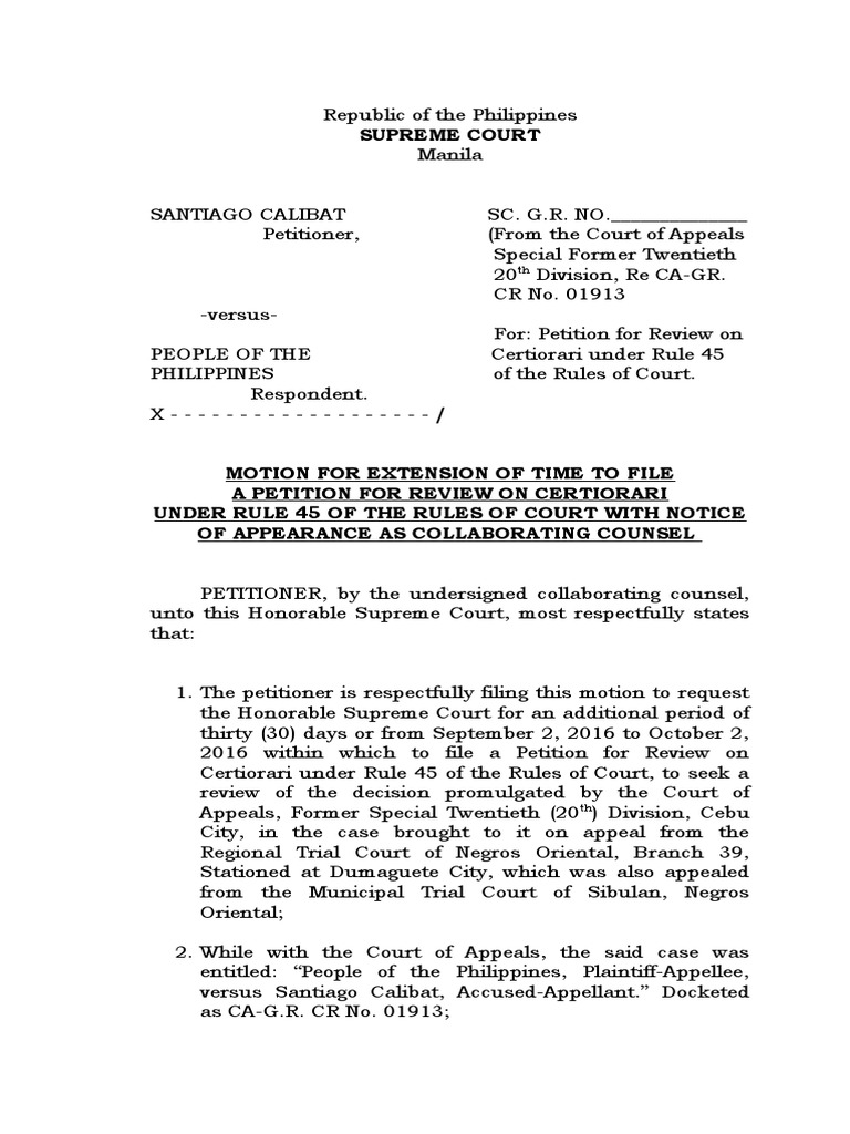 Motion For Extension - SC | PDF | Certiorari | Solicitor General Of The ...