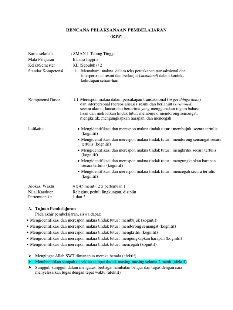 Contoh RPP Adiwiyata | PDF