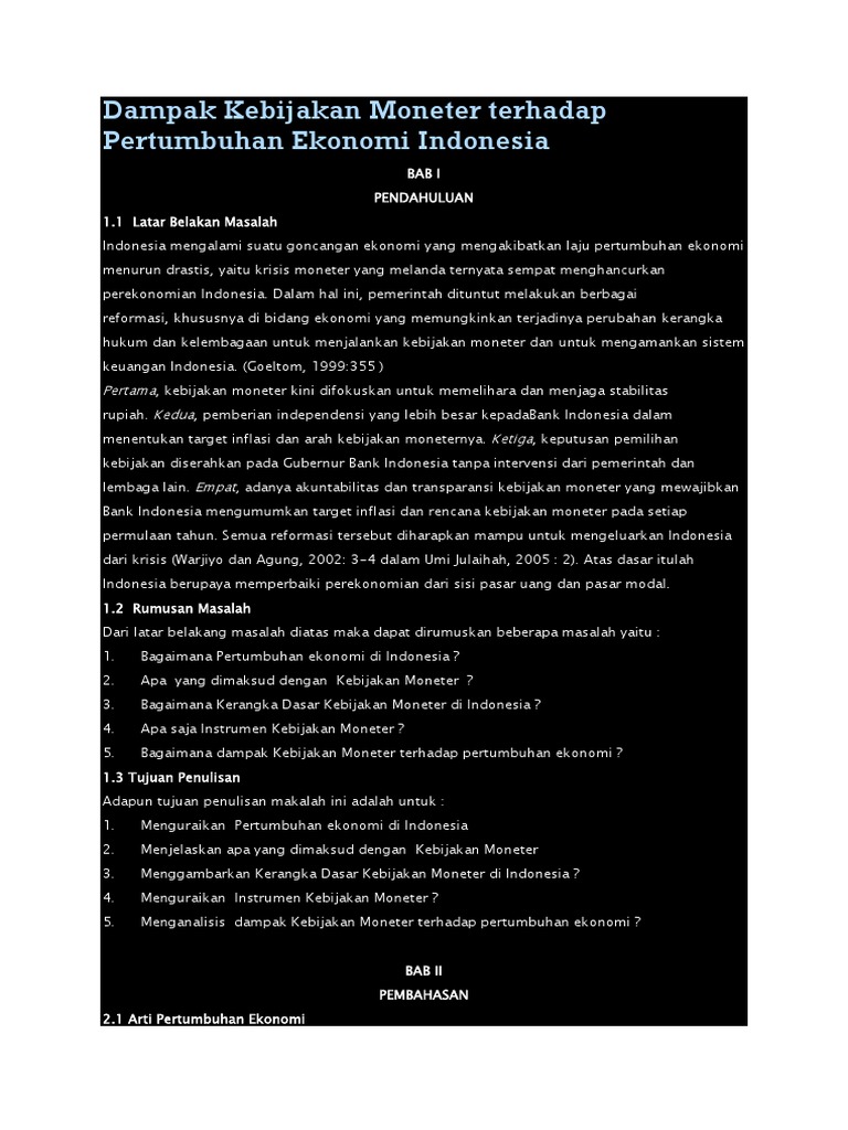 Dampak Kebijakan Moneter Terhadap Pertumbuhan Ekonomi | PDF