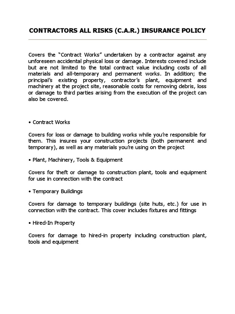 Contractors All Risks | PDF | Technology & Engineering