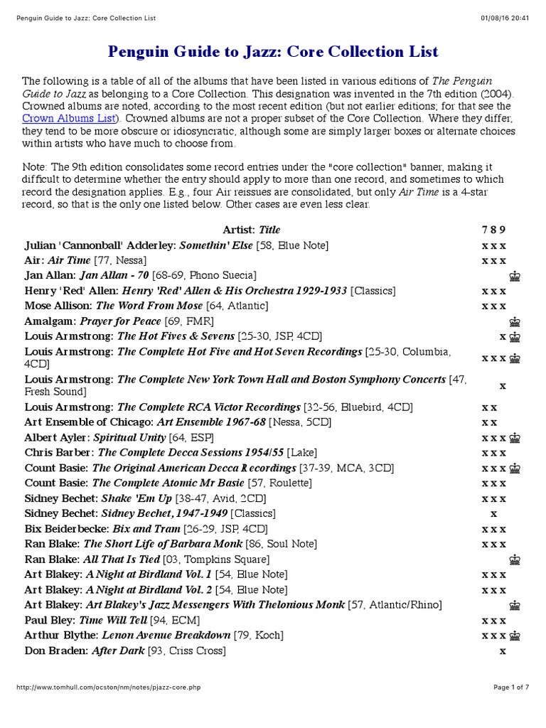 Penguin Guide To Jazz: Core Collection List | PDF | Jazz | Columbia Records