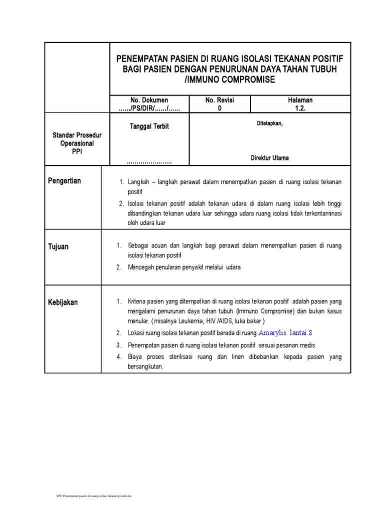 Prosedur Ruang Isolasi Tekanan Positif | PDF