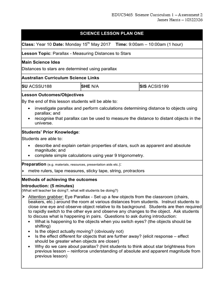 Year 10 Lesson Plan: Parallax & Stars | PDF | Stars | Metric Expansion ...