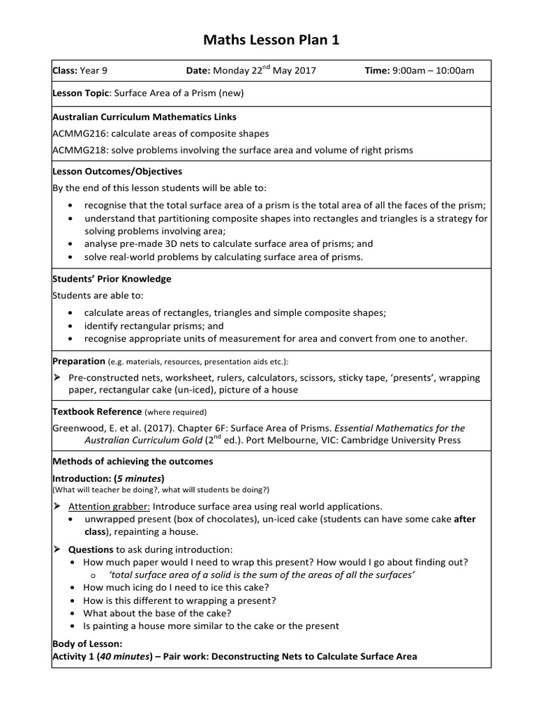 Year 9 Measurement - Maths Lesson Plans | PDF | Volume | Lesson Plan