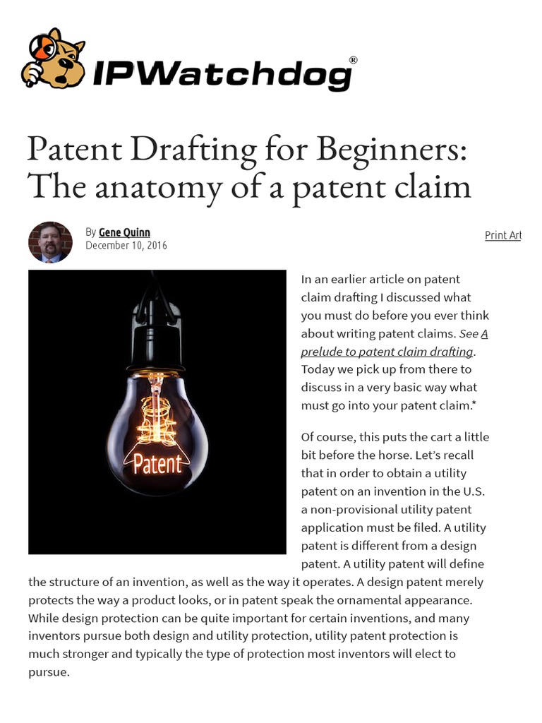 Patent Drafting For Beginners - The Anatomy of A Patent Claim ...