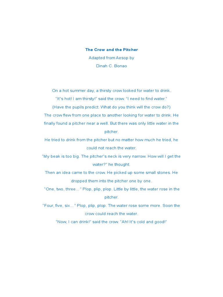 The Crow and The Pitcher Story Map | PDF | Aesop's Fables | Fable