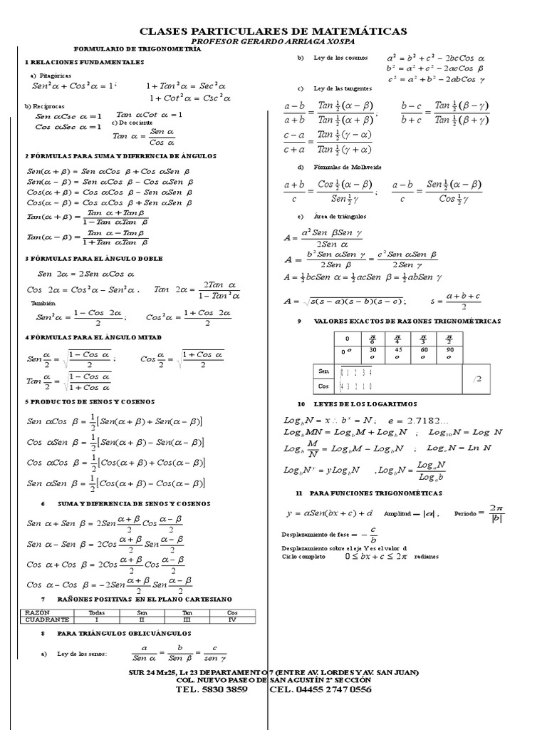 Formulario de Trigonometría