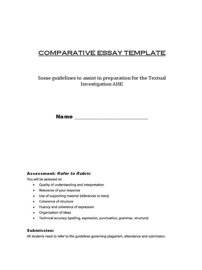 Comparative Essay Template | Essays | Paragraph