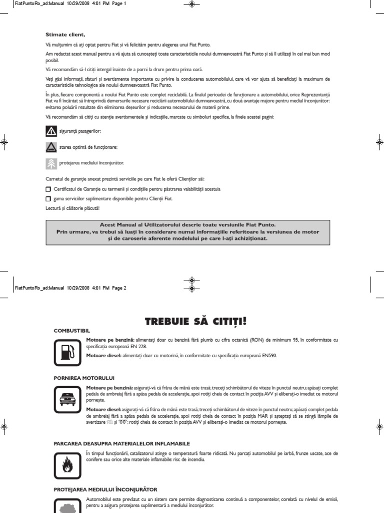Manual Utilizare Fiat Grande Punto PDF | PDF