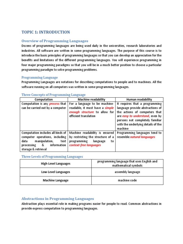 Topic 1: Introduction: Overview of Programming Languages | Download Free PDF | Programming ...