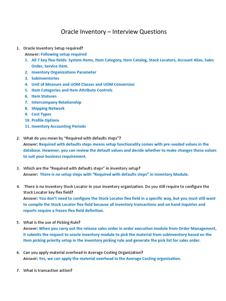 Oracle Inventory Interview Questions | PDF | Inventory | Forecasting