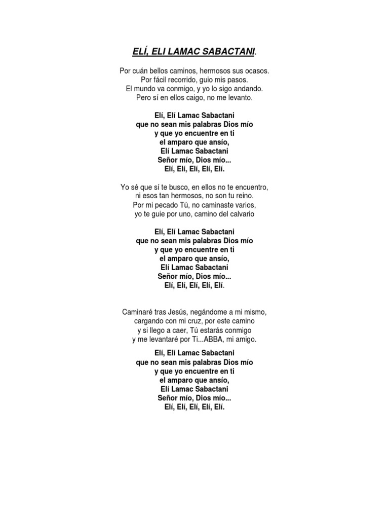 Letra de "Elí, Elí Lamac Sabactani" | PDF | eucaristía | Religión y ...