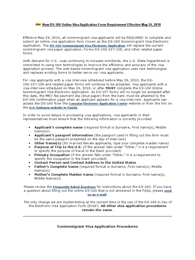 New DS-160 Online Visa Application Form | Travel Visa | Passport