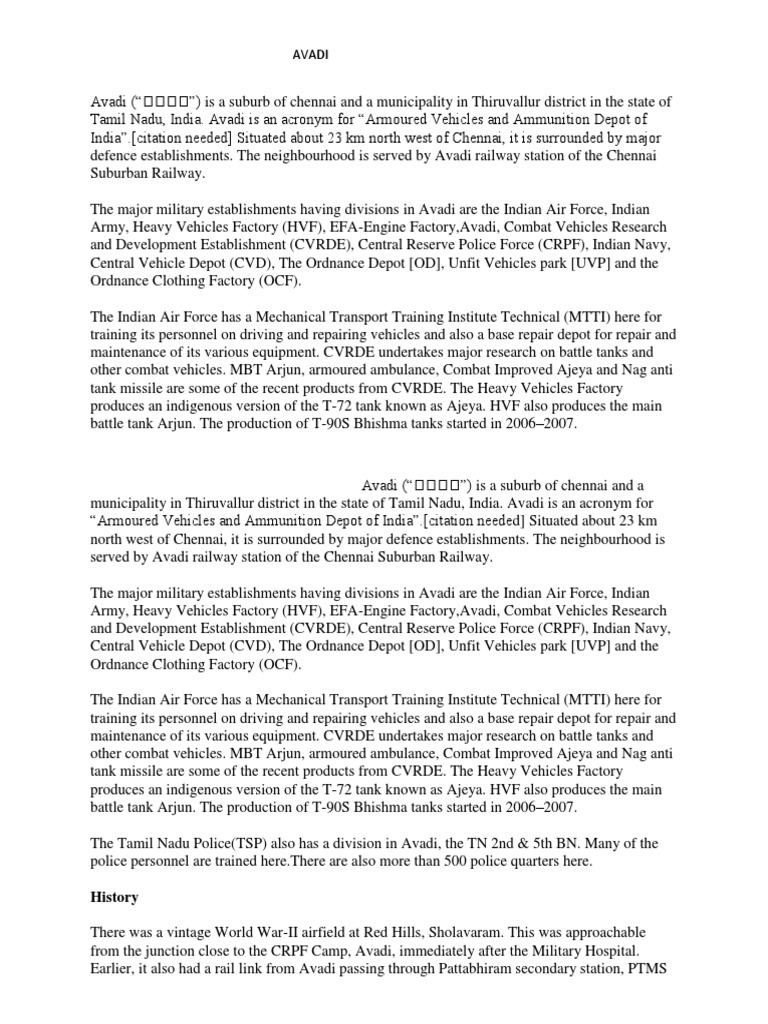 Avadi | PDF | Military Vehicles | Tanks