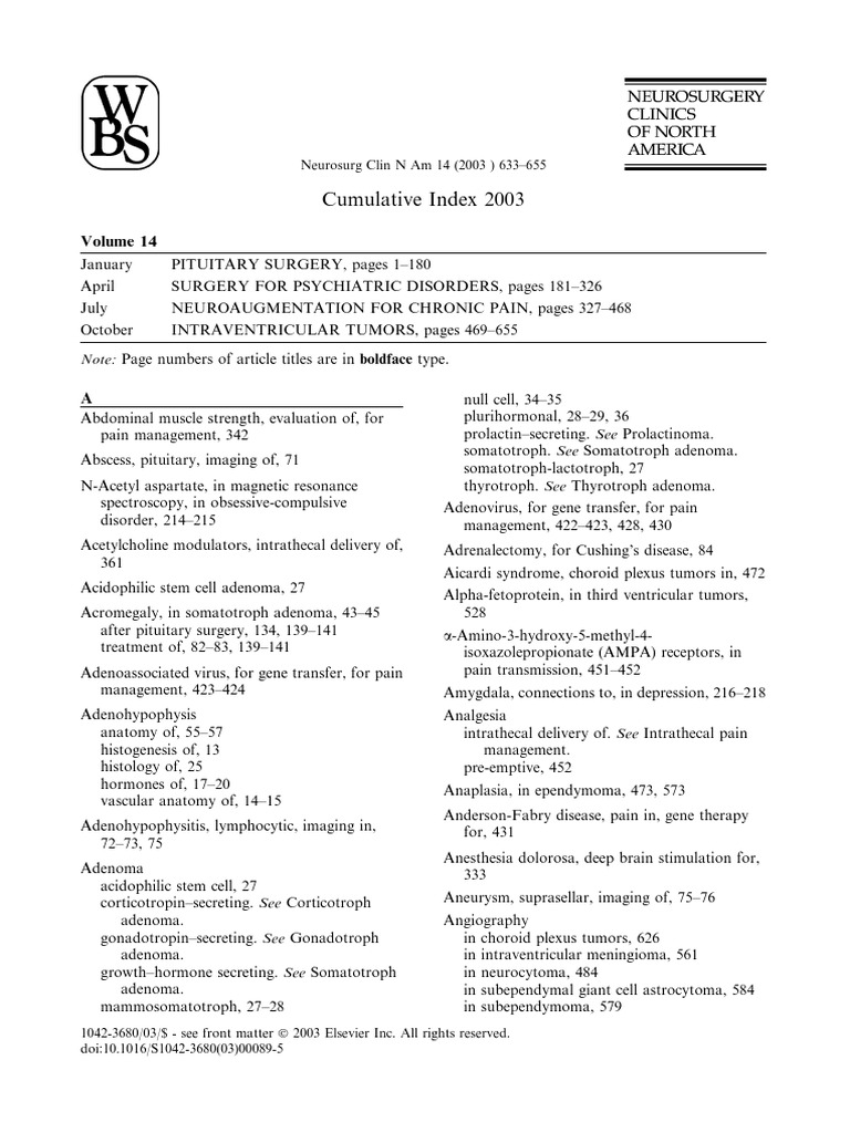 Cumulative Index | PDF | Neurosurgery | Adenoma
